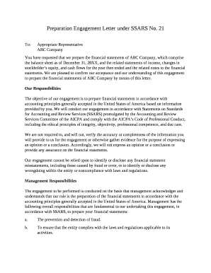 Preparation Engagement Letter under SSARS No Doc Template | pdfFiller