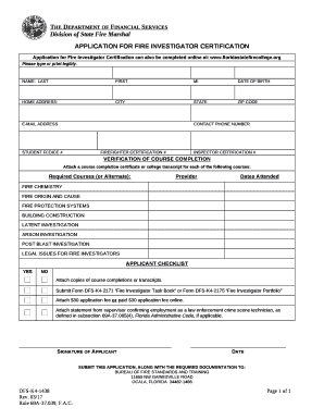 APPLICATION FOR FIRE INVESTIGATOR CERTIFICATION Doc Template | pdfFiller