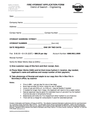 FIRE HYDRANT APPLICATION Doc Template | pdfFiller