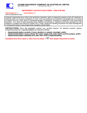 IMPAIRMENT NOTIFICATION :FIRE SYSTEM Doc Template | pdfFiller