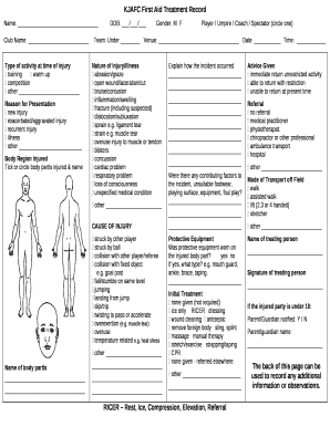 KJAFC First Aid Treatment Record Doc Template | pdfFiller