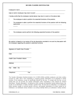 RETURN-TO-WORK CERTIFICATION Doc Template | pdfFiller