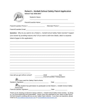 Horbelt School Safety Patrol Application Doc Template | pdfFiller