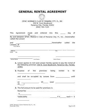 GENERAL RENTAL AGREEMENT Doc Template | pdfFiller