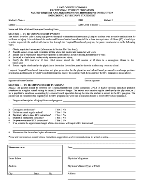 PARENT REQUEST AND AGREEMENT FOR HOMEBOUND INSTRUCTION Doc Template ...