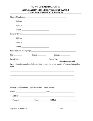 Application for Subdivision of Land & Doc Template | pdfFiller