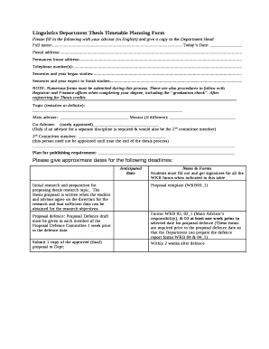 Linguistics Department Thesis Timetable Planning Doc Template | pdfFiller