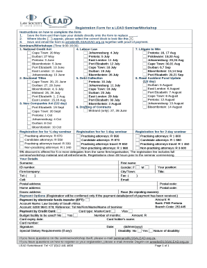 Registration for a LEAD Seminar/Workshop Doc Template | pdfFiller