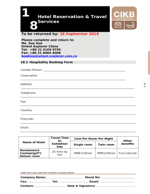 1Hospitality Booking Doc Template | pdfFiller