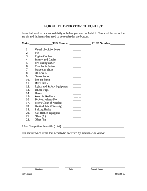FORKLIFT OPERATOR CHECKLIST Doc Template | pdfFiller