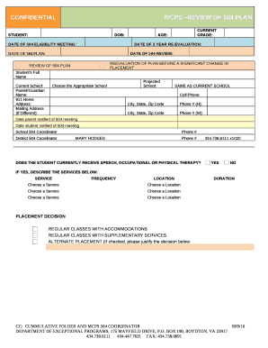 REVIEW OF 504 PLAN Doc Template | pdfFiller