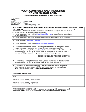 YOUR CONTRACT AND INDUCTION CONFIRMATION Doc Template | pdfFiller