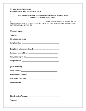 VICTIM/MERCHANT AFFIDAVIT OF CRIMINAL COMPLAINT Doc Template | pdfFiller