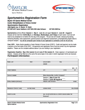 Sportsmetrics Registration Doc Template | pdfFiller