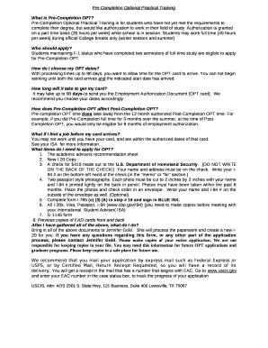 Pre-Completion Optional Practical Training Doc Template | pdfFiller