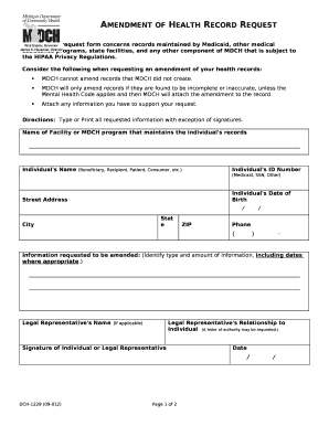 Amendment of Health Record Request Doc Template | pdfFiller