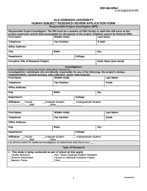 HUMAN SUBJECT RESEARCH REVIEW APPLICATION Doc Template | pdfFiller