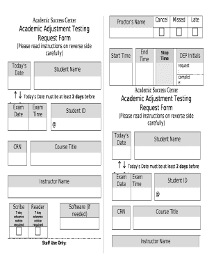 Academic Adjustment Testing Request Doc Template | pdfFiller