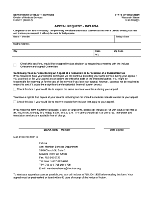 appeal request Inclusa Doc Template | pdfFiller