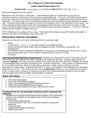 Cowleys 8th Grade Math Syllabus Doc Template | pdfFiller