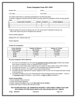 exam exemption Doc Template | pdfFiller