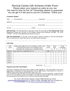 Revival Centre Gift Scheme Order Doc Template | pdfFiller