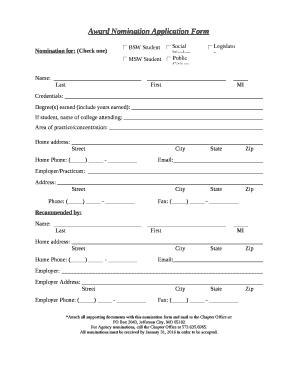 Award Nomination Application Doc Template | pdfFiller