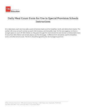 Fillable Online Daily Meal Count Form for Use in Special Provision ...