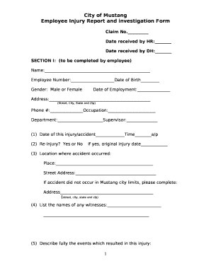 Employee Injury Report and investigation Doc Template | pdfFiller