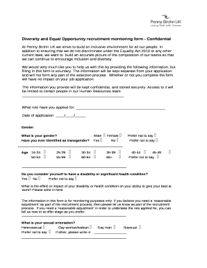 Diversity and Equal Opportunity recruitment monitoring - Confidential Doc Template | pdfFiller