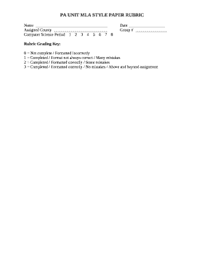 PA UNIT MLA STYLE PAPER RUBRIC Doc Template | pdfFiller