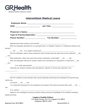 Intermittent Medical Leave Doc Template | pdfFiller