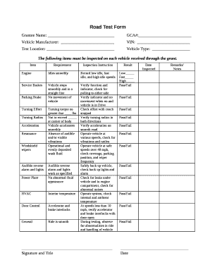 road test template Doc Template | pdfFiller
