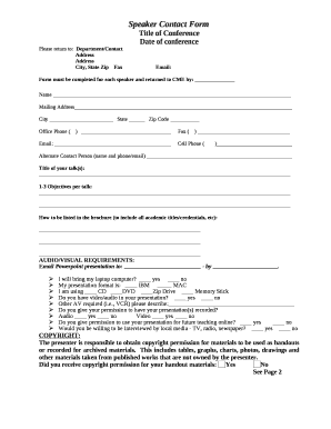 Speaker Contact Doc Template | pdfFiller