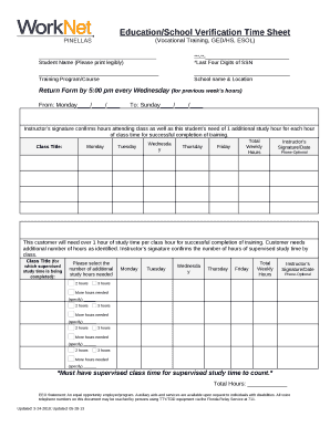 Education/School Verification Time Sheet Doc Template | pdfFiller