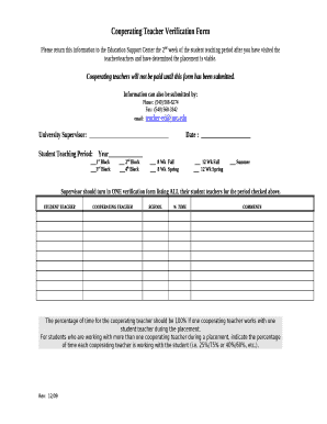 Cooperating Teacher Verification Doc Template | pdfFiller