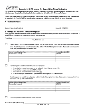 Fillable Online Parent(s) 2016 IRS Income Tax Return Filing Status ...