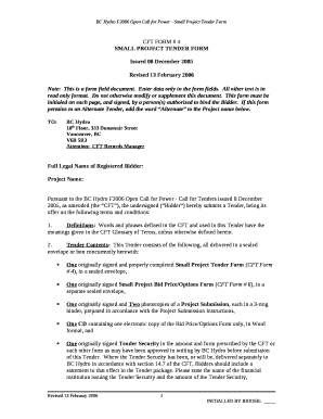 SMALL PROJECT TENDER Doc Template | pdfFiller