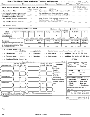 Fillable Online of Psychiatry Clinical Monitoring: Treatment and ...