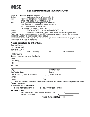 IISE SEMINAR REGISTRATION Doc Template | pdfFiller