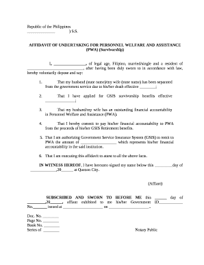 AFFIDAVIT OF UNDERTAKING FOR PERSONNEL WELFARE AND ASSISTANCE (PWA ...
