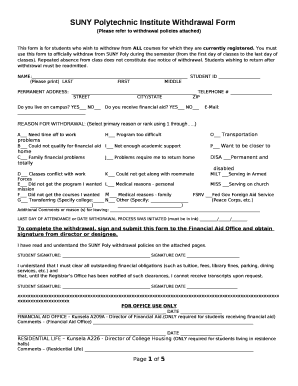SUNY Polytechnic Institute Withdrawal Doc Template | pdfFiller