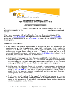 IDE INVESTIGATOR AGREEMENT Doc Template | pdfFiller