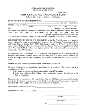 SERVICE CONTRACT PROVIDERS BOND Doc Template | pdfFiller