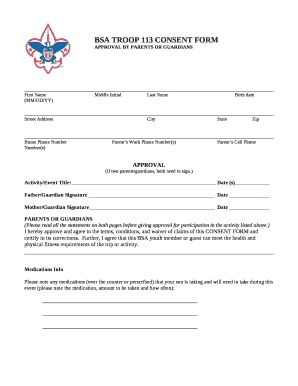 BSA TROOP 113 CONSENT Doc Template | pdfFiller