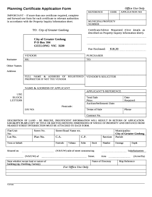 Planning Certificate Application Doc Template | pdfFiller