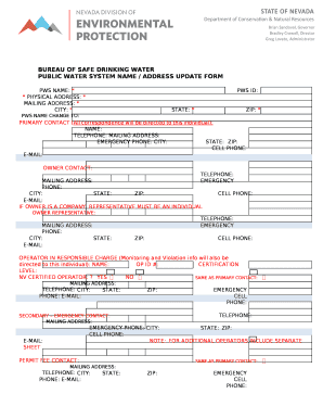PUBLIC WATER SYSTEM NAME / ADDRESS UPDATE - ndep nv Doc Template ...