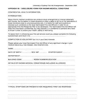 APPENDIX 4A DISCLOSURE FOR KNOWN MEDICAL CONDITIONS - sydney edu Doc ...