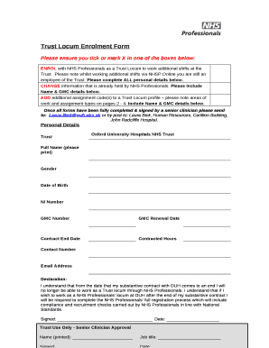 Trust Locum Enrolment Doc Template | pdfFiller