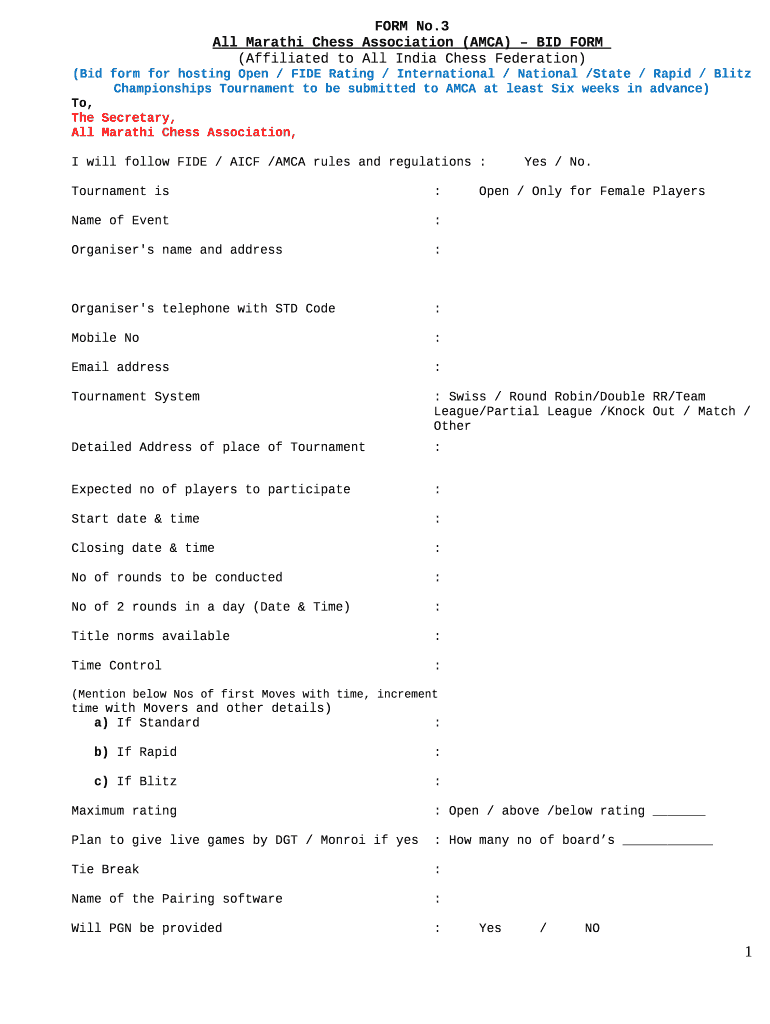 All Marathi Chess Association (AMCA) BID Doc Template | pdfFiller